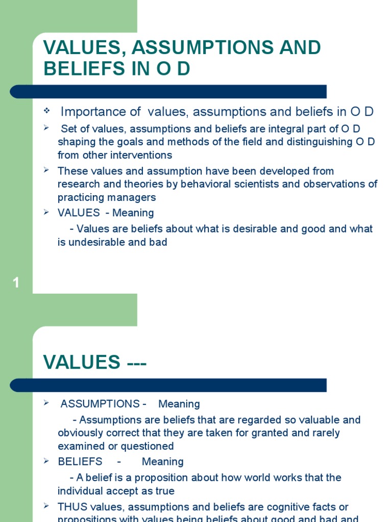 Values, Assumptions and Beliefs in o d | Organization Development ...
