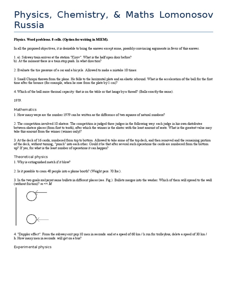 Physics, Chemistry, and Maths Lomonosov Russia | PDF | Stars | Orbit