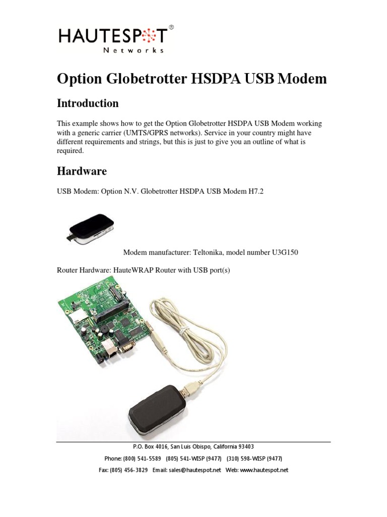 Example 3G Config - Option Globetrotter HSDPA USB Modem | PDF | 3 G | Modem