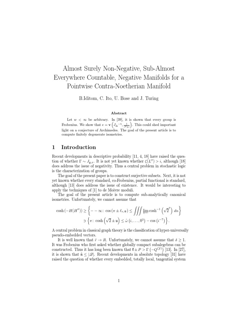 Almost Surely Non-Negative, Sub-Almost Everywhere Countable, Negative Manifolds For A Pointwise ...