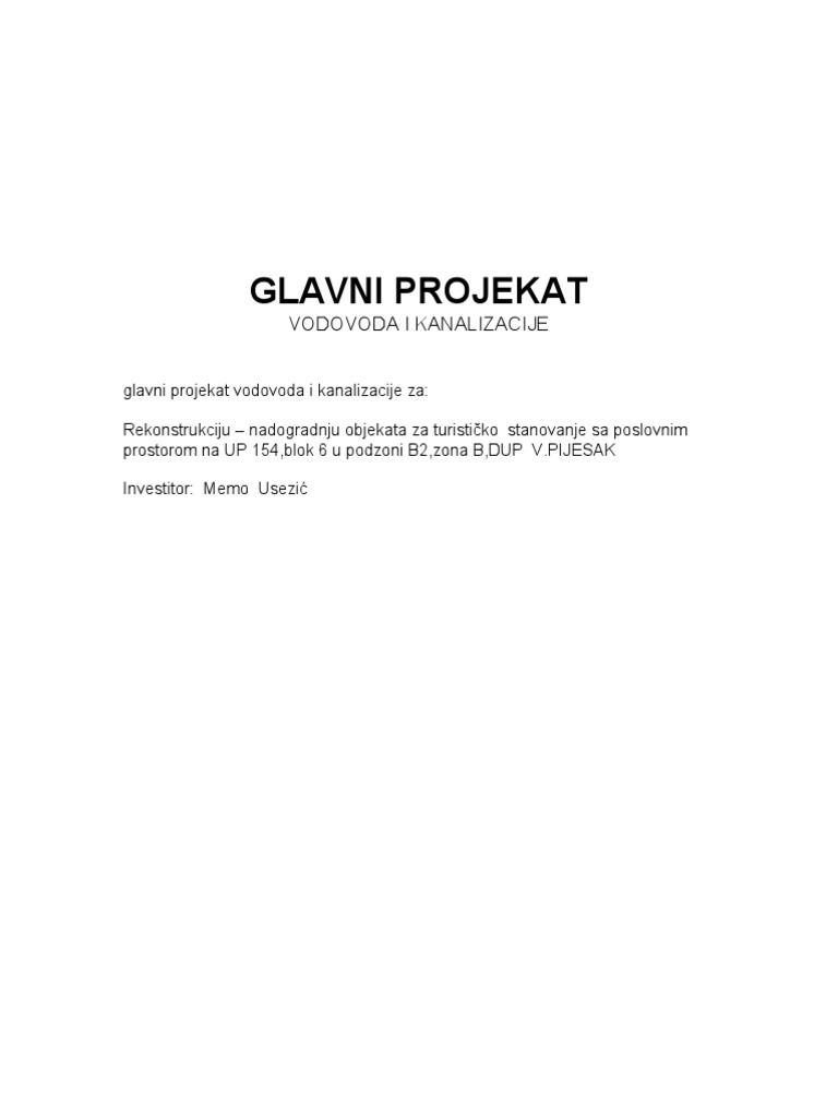 Projekat Vodovoda I Kanalizacije | PDF