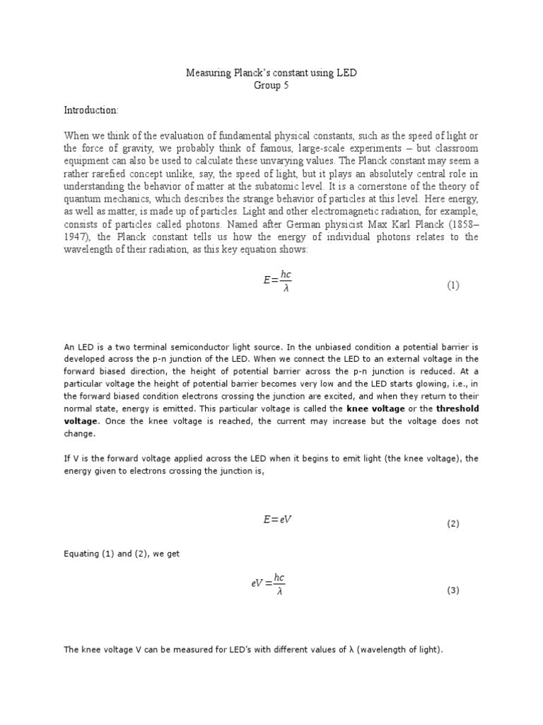 Measuring Planck'c Constant Using LED | PDF | Light Emitting Diode | Photon