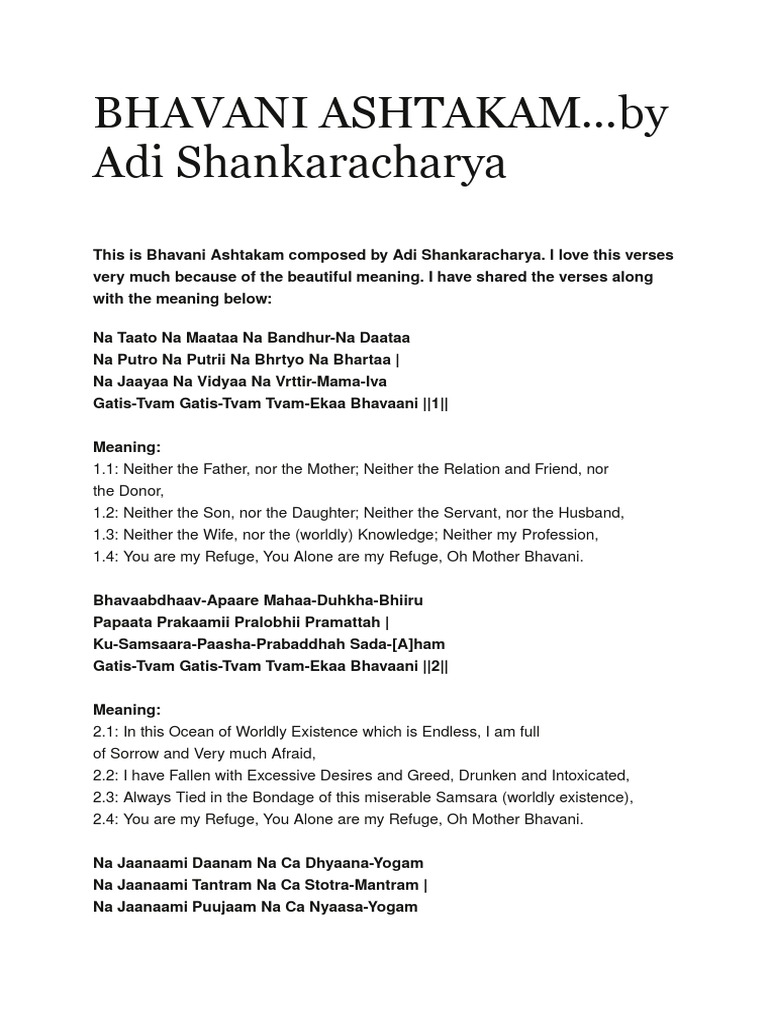 Bhavani Ashtakam | PDF | Hindu Iconography | Religious Belief And Doctrine