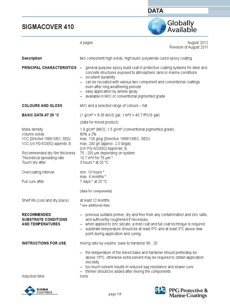 Sigmacover 410 | PDF | Paint | Epoxy