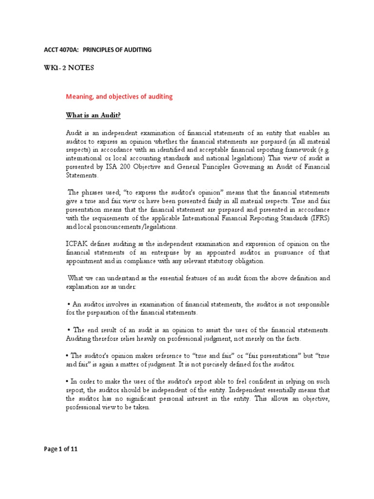 Introduction To Auditing Notes - Kenyan Context | PDF | Financial Audit ...