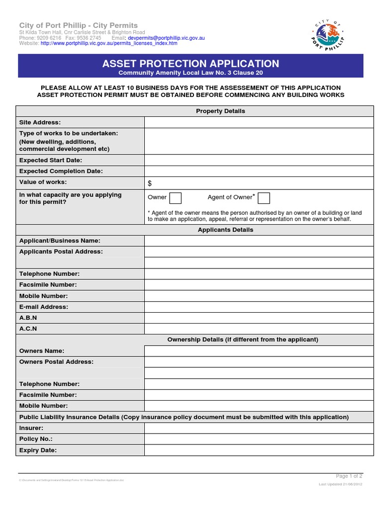 Asset Protection Application | PDF | Fax | Payments