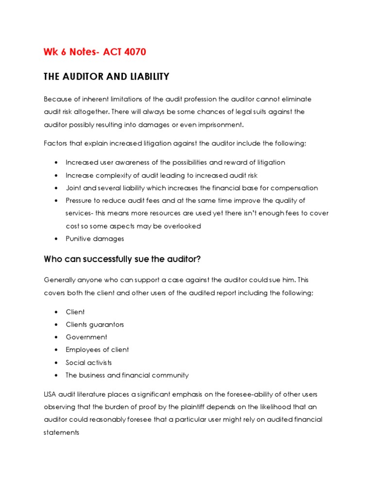 The Auditor's Legal Liability: An Analysis of Factors Increasing ...