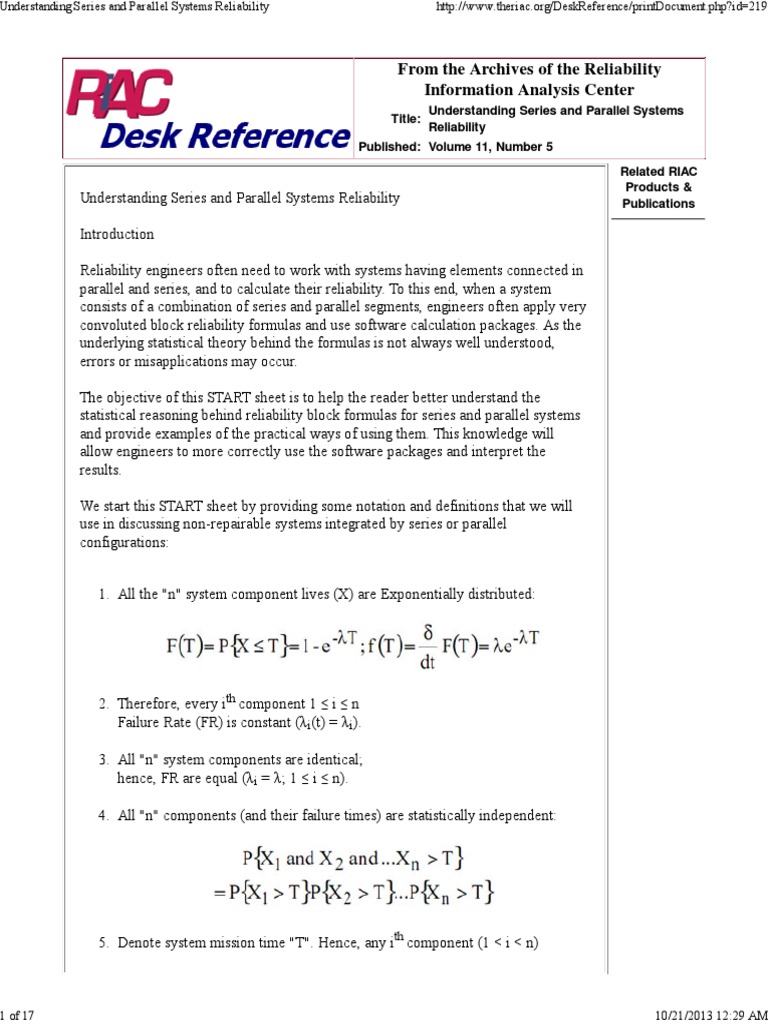 Understanding Series and Parallel Systems Reliability PDF | PDF ...