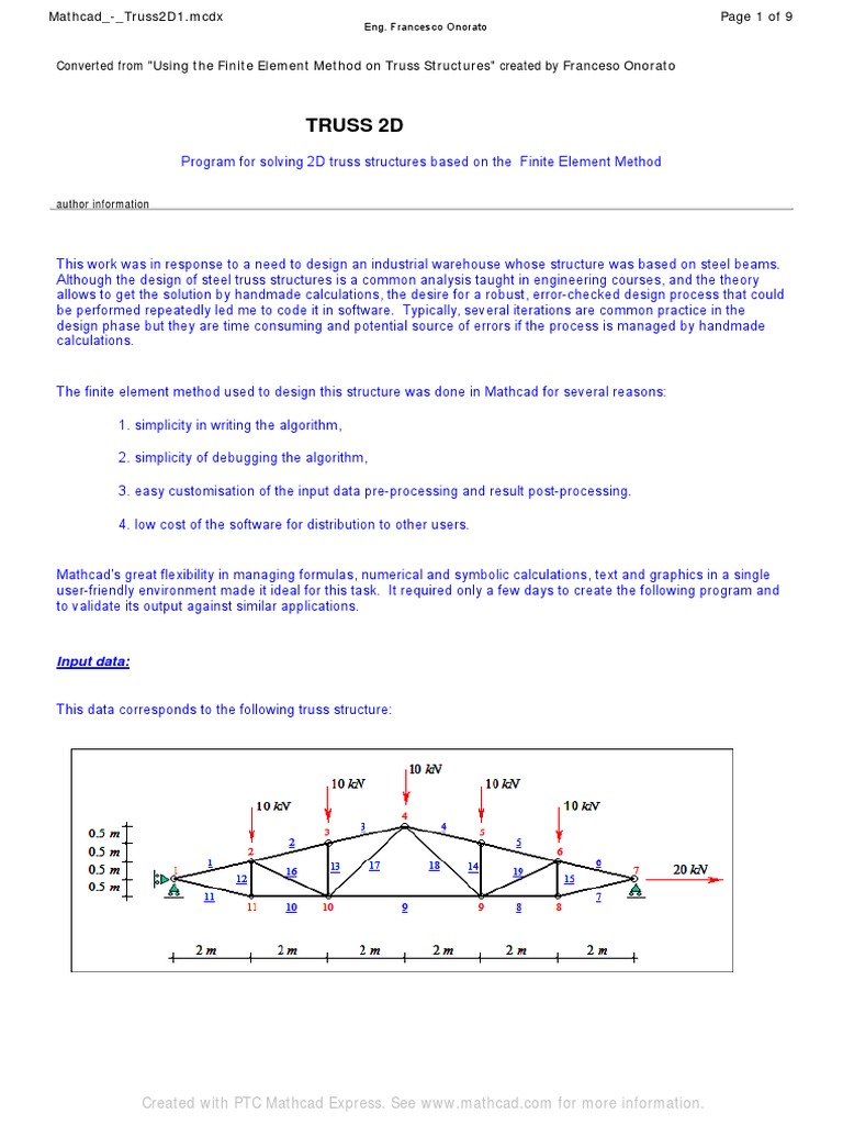 Mathcad - Truss2D1 | PDF | Microsoft Excel | Finite Element Method