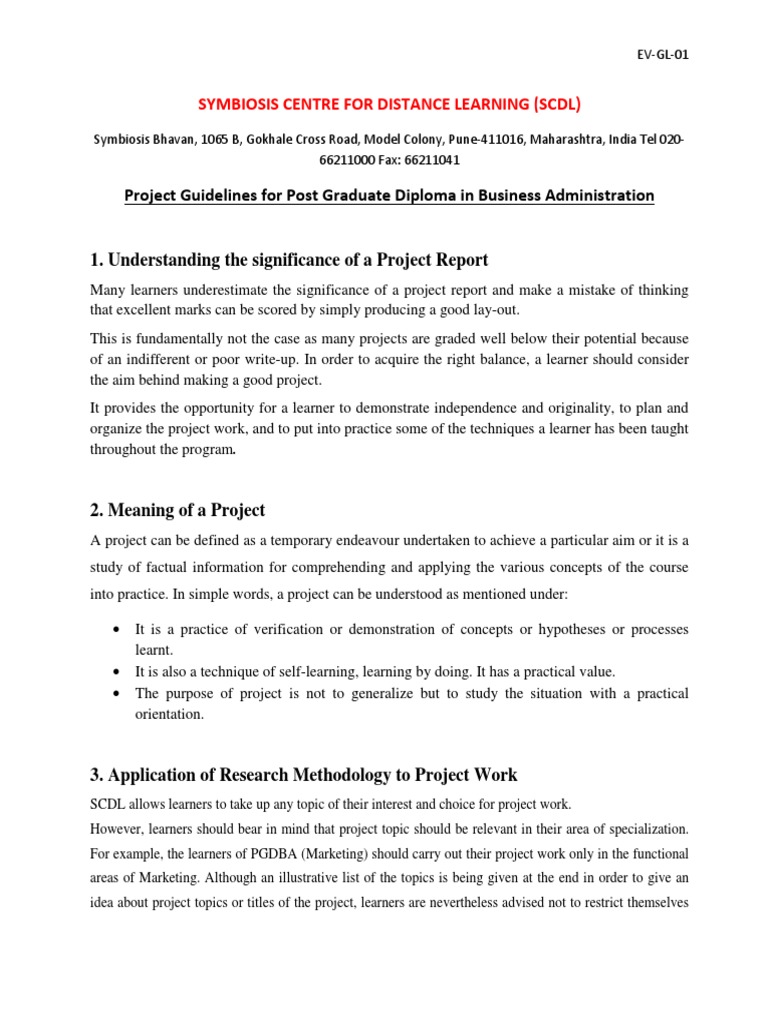 SCDL Project Guidelines | Master Of Business Administration | Evaluation