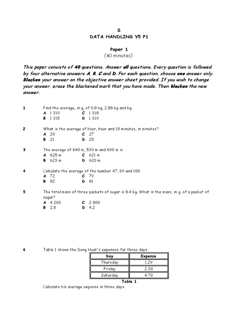 Data Handling Y5 p1 | PDF
