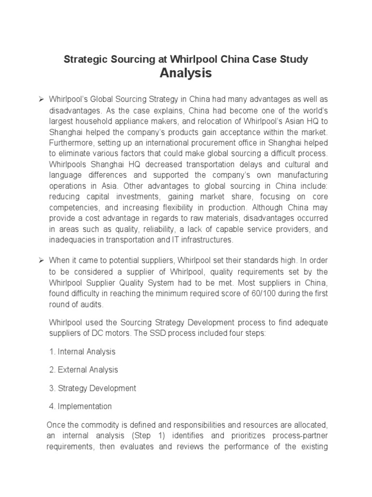 Strategic Sourcing at Whirlpool China Case Study Analysis Final | PDF | Procurement | China