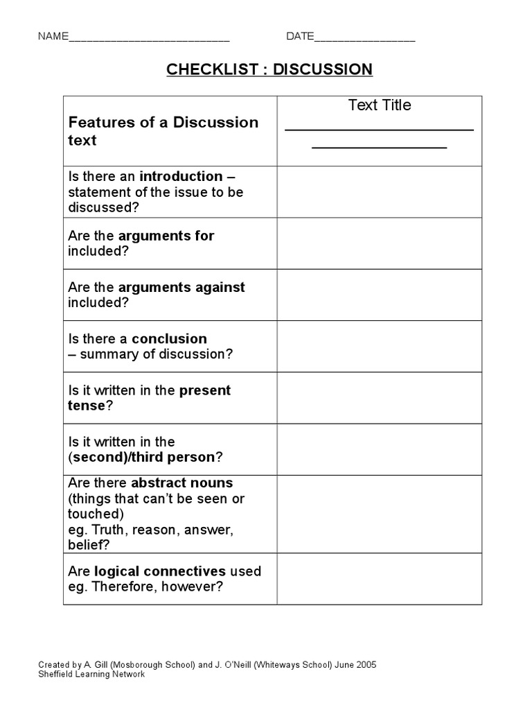 Checklist Discussiontextsdownloaded | PDF | Science & Mathematics