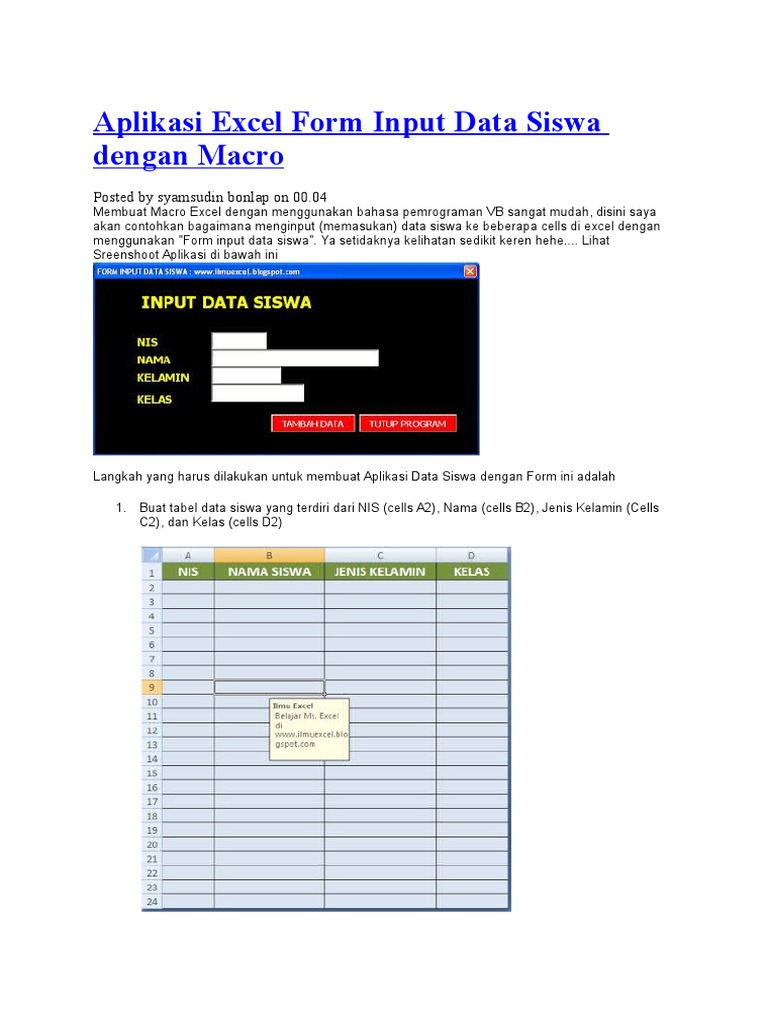 Aplikasi Excel Form Input Data Siswa Dengan Macro | PDF