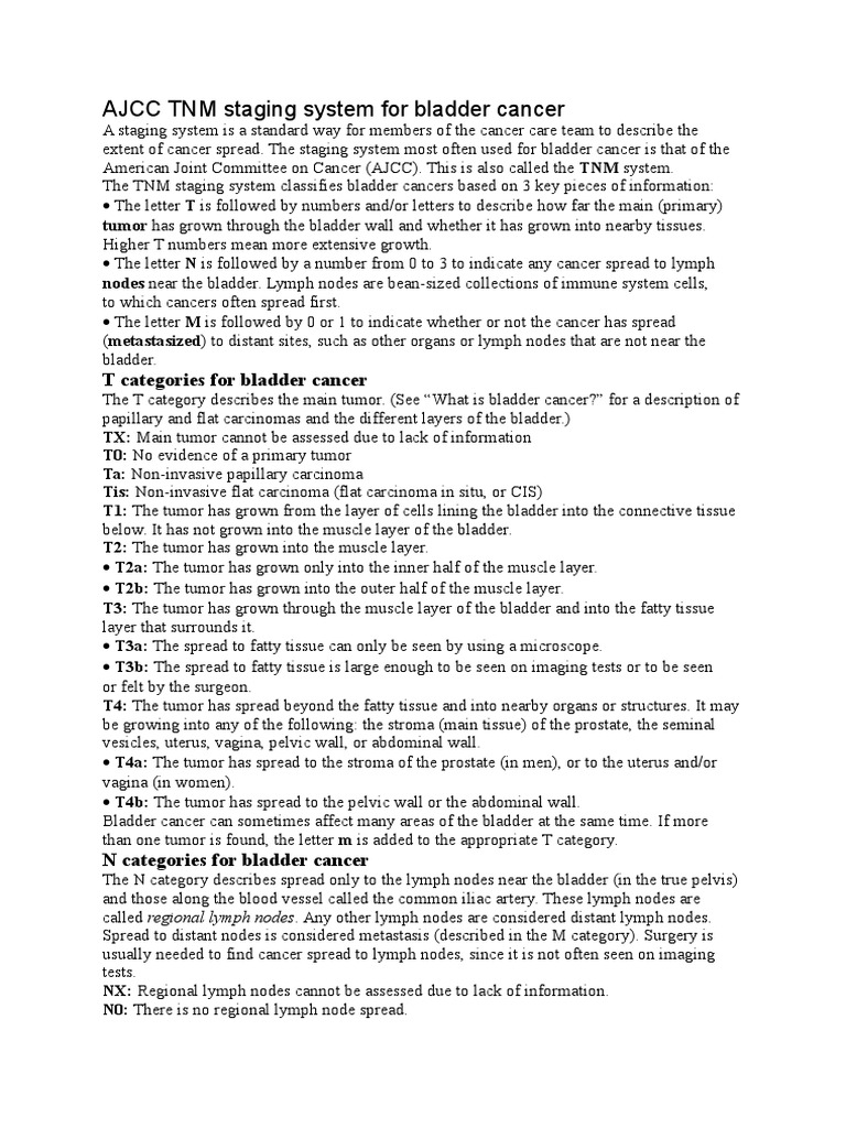 AJCC TNM Staging System For Bladder Cancer | PDF | Carcinoma | Metastasis