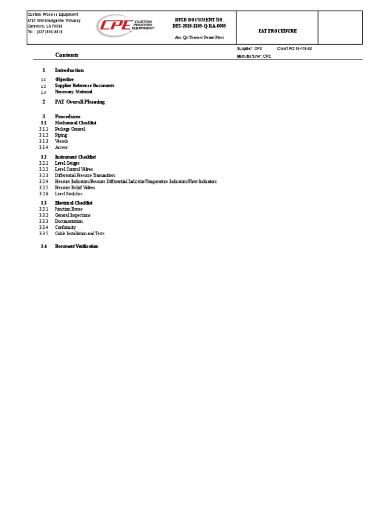 PSP Fat Procedure - Template | PDF | Electrical Wiring | Verification ...