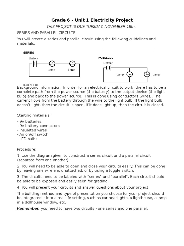 Grade 6 Electricity Circuits Project | PDF