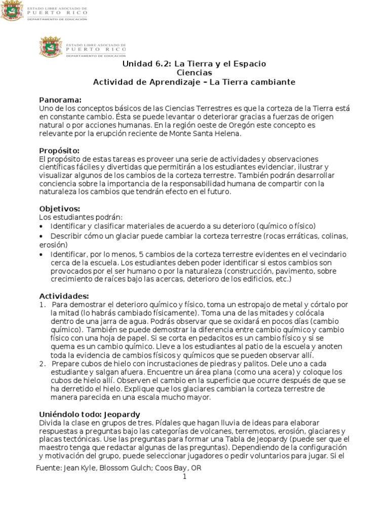 6.2 Actividad de Aprendizaje - La Tierra Cambiante | PDF | Tierra ...