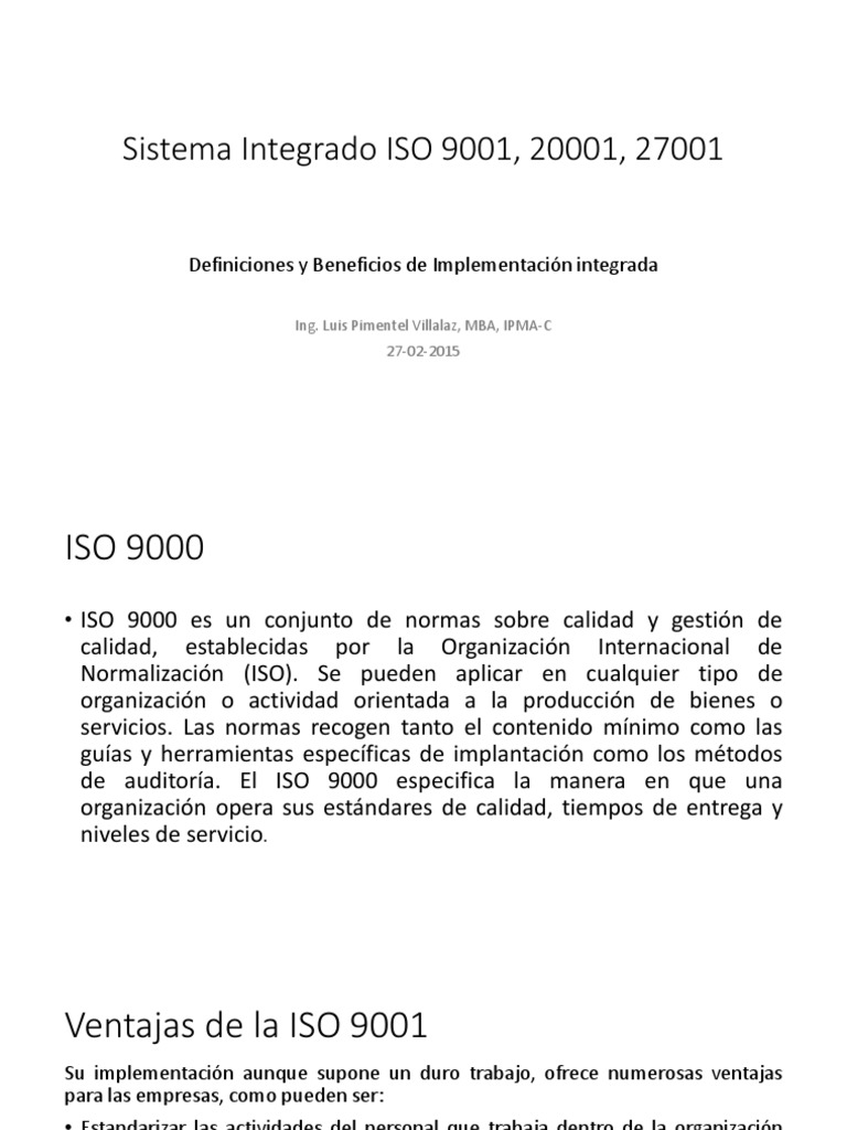 Sistema Integrado ISO 9000, ISO 20001 e ISO 27001 | Descargar gratis ...