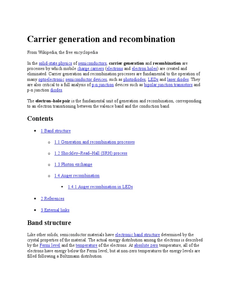 Carrier Generation and Recombination | PDF | Condensed Matter Physics ...