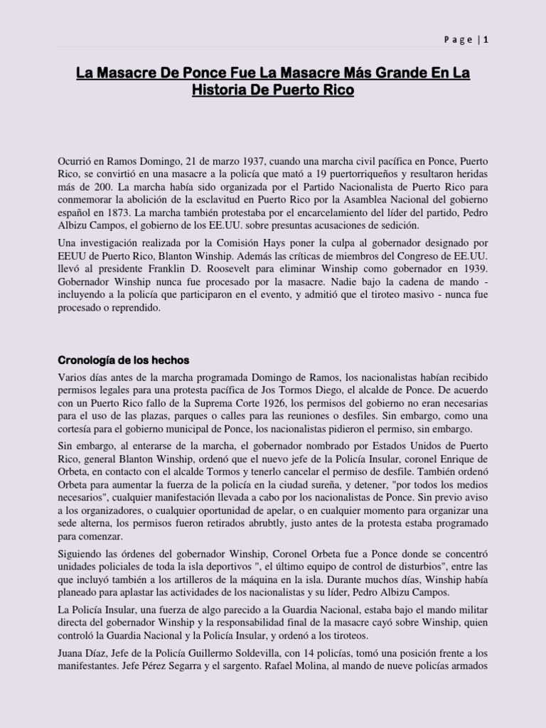 Masacre de Ponce: 21 de marzo de 1937 | PDF | Puerto Rico | Gobierno