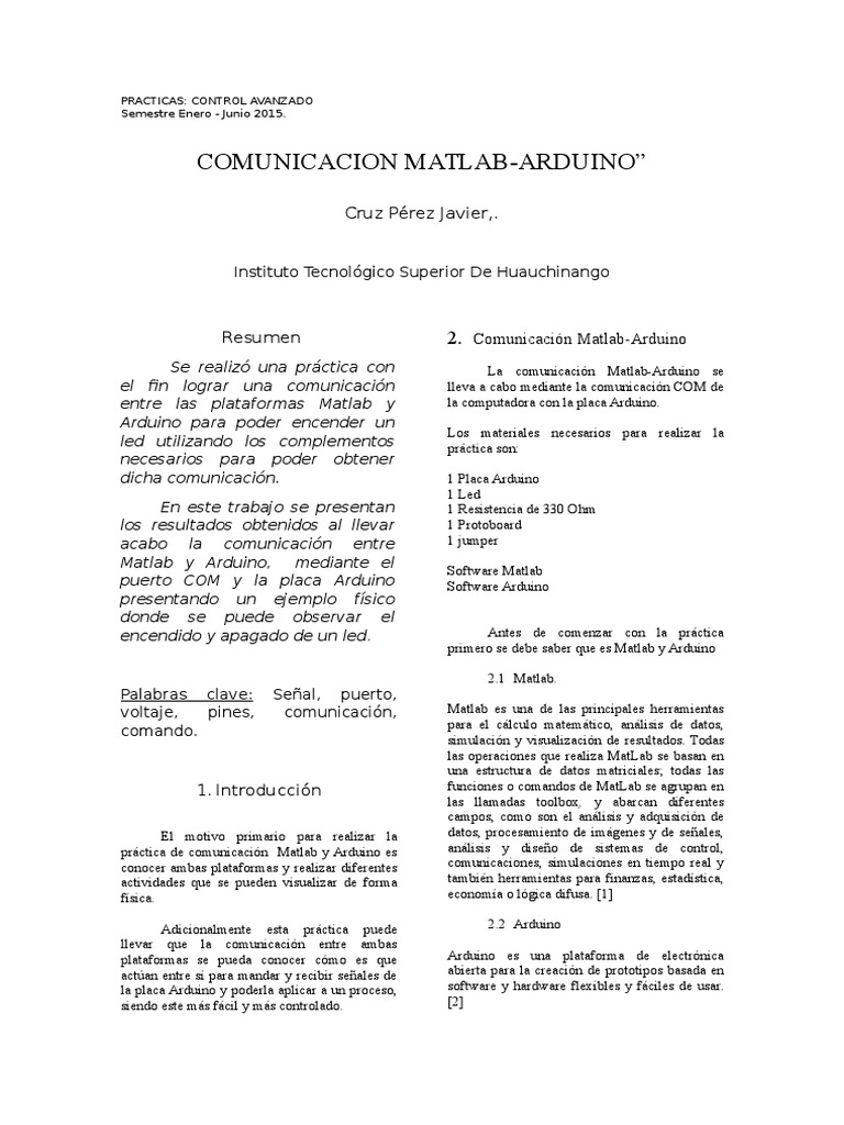 Comunicacion Matlab Arduino Pdf Arduino Matlab 