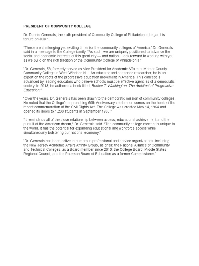 President of Community College | PDF | Social Science | History
