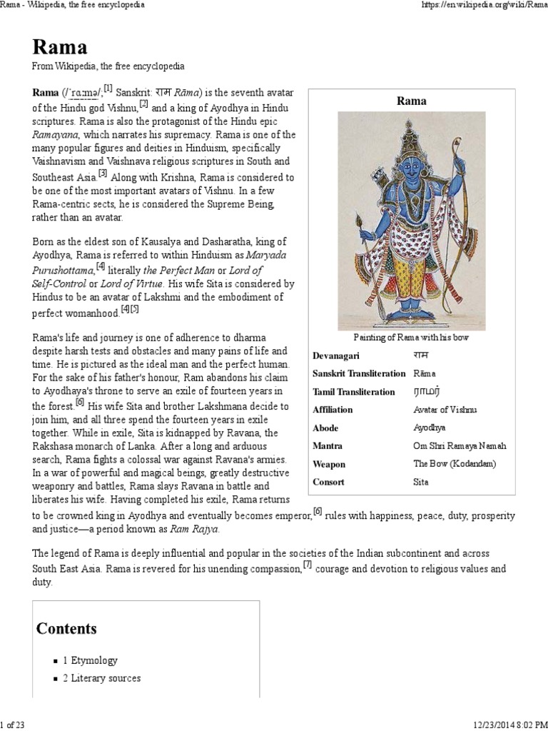 Rama - Wikipedia, The Free Encyclopedia | PDF | Rama | Sita