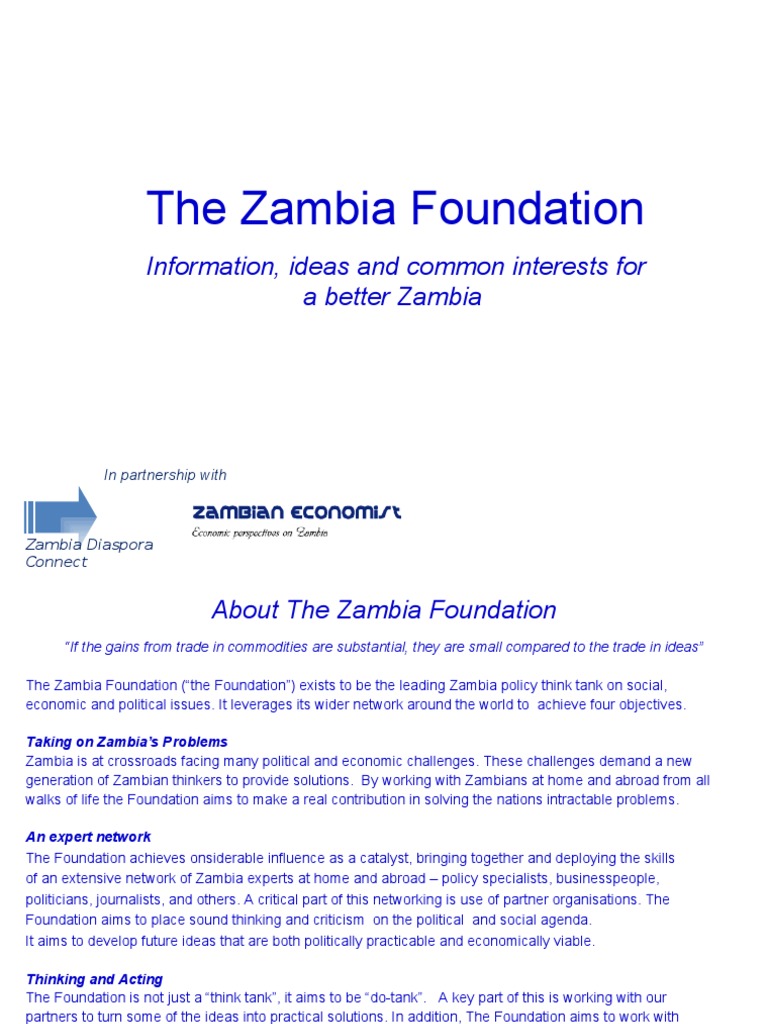 The Zambia Foundation - A New Think Tank | PDF | Think Tank | Zambia
