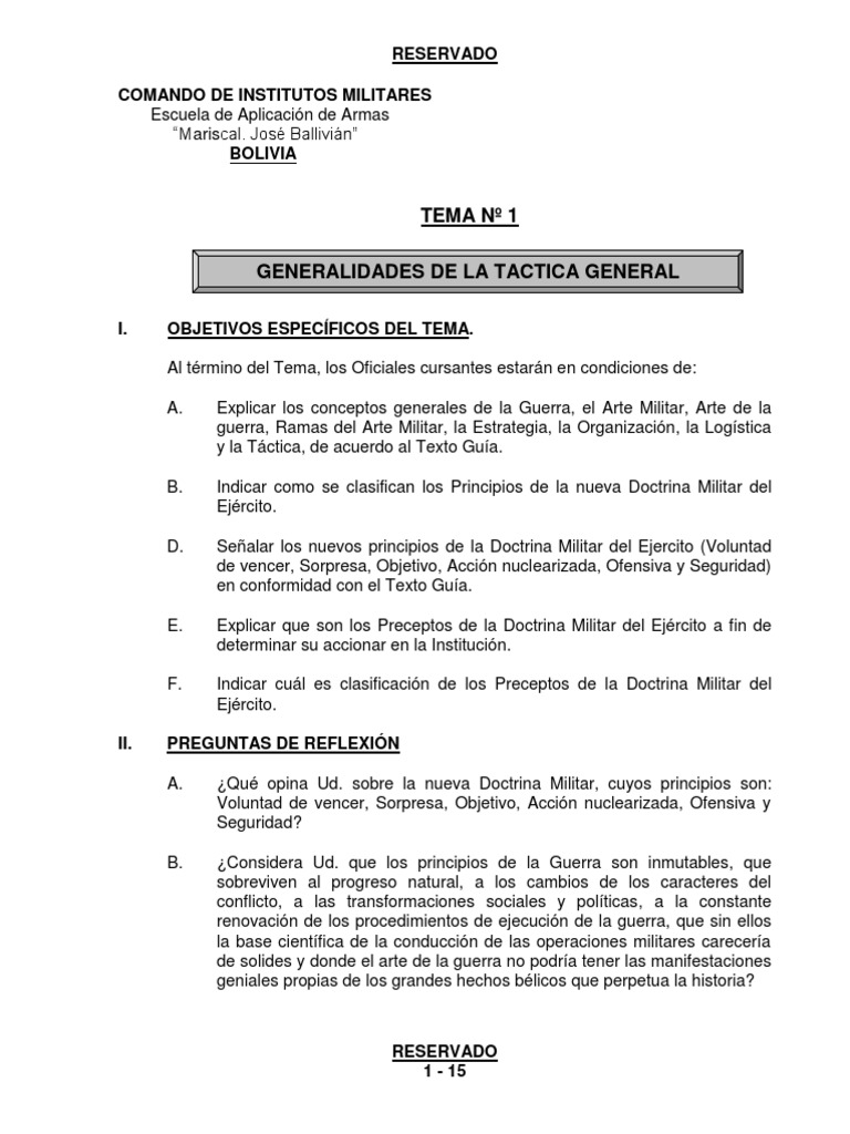 Tema 1 Generalidades de Tactica General | PDF | Estrategia militar ...