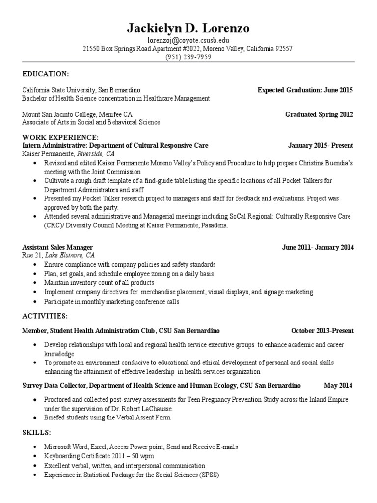 Aspiring Healthcare Manager's Resume | PDF | Career & Growth | Business