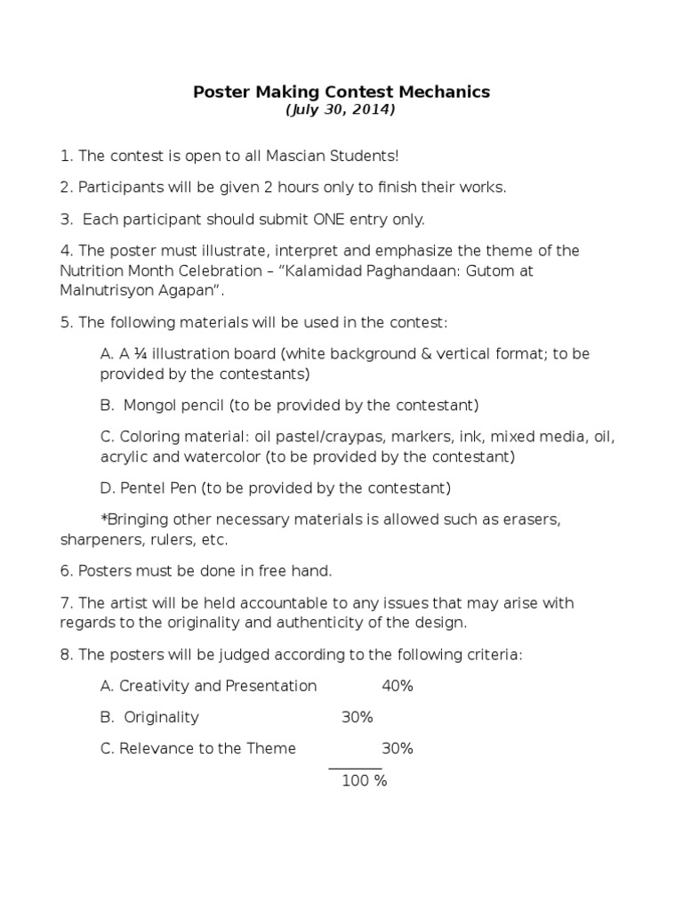 Poster Making Contest Mechanics Pdf Art Media Conservation And