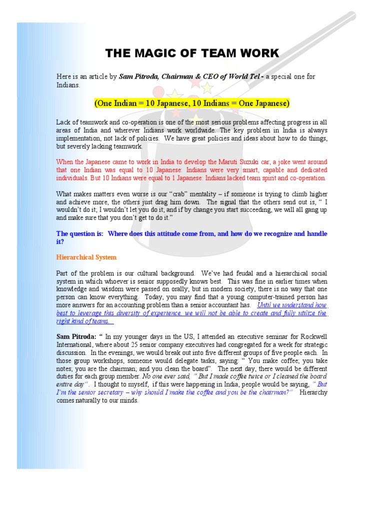 The Magic of Team Work | PDF | Multiculturalism | Leadership