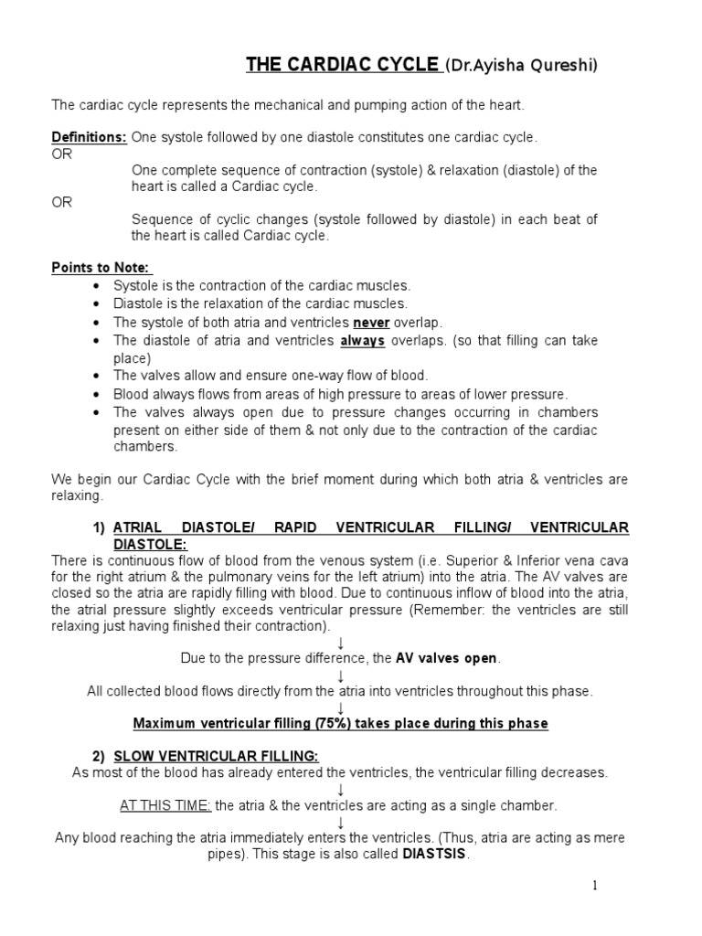 The Cardiac Cycle Notes | PDF | Atrium (Heart) | Ventricle (Heart)