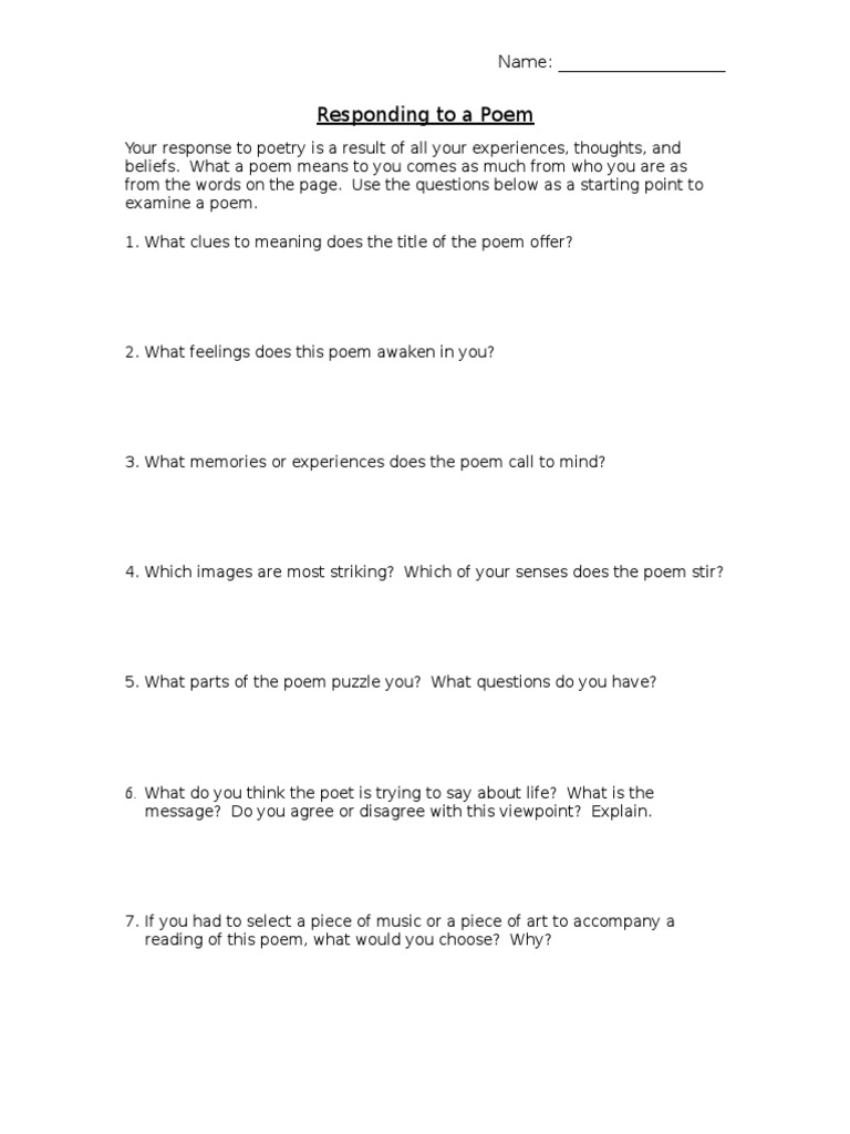 Analyzing Poetry Responses | PDF | Poetry