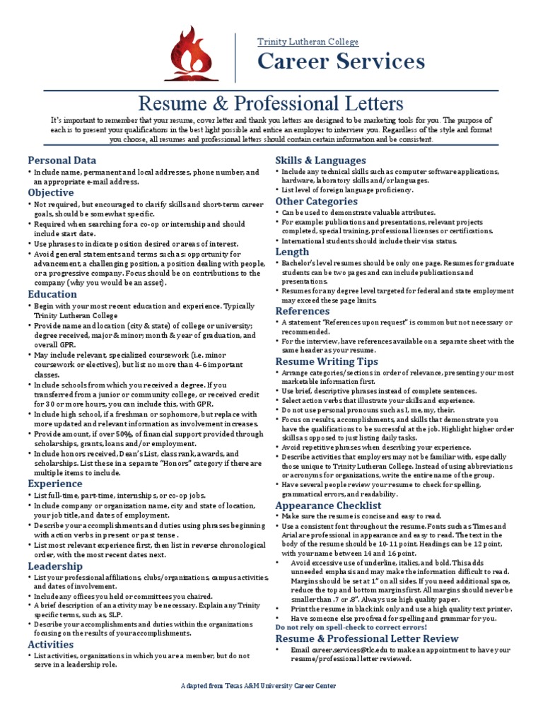 Resume Pamphlet Trinity | PDF | Résumé | Communication