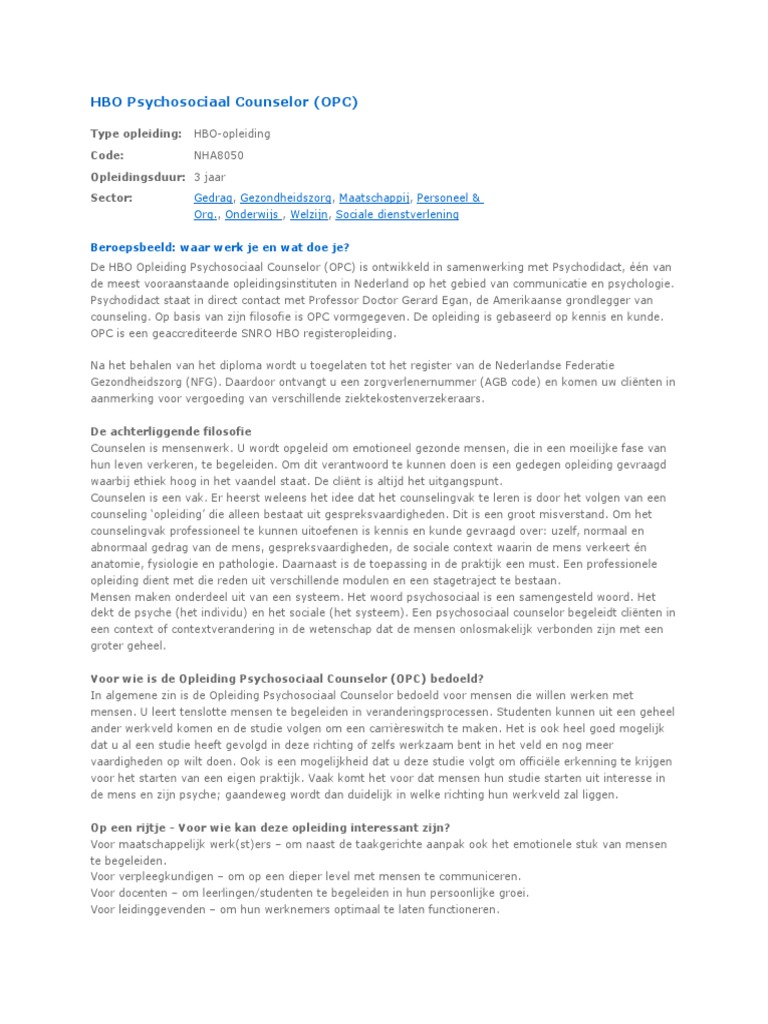 HBO Psychosociaal Counselor | PDF