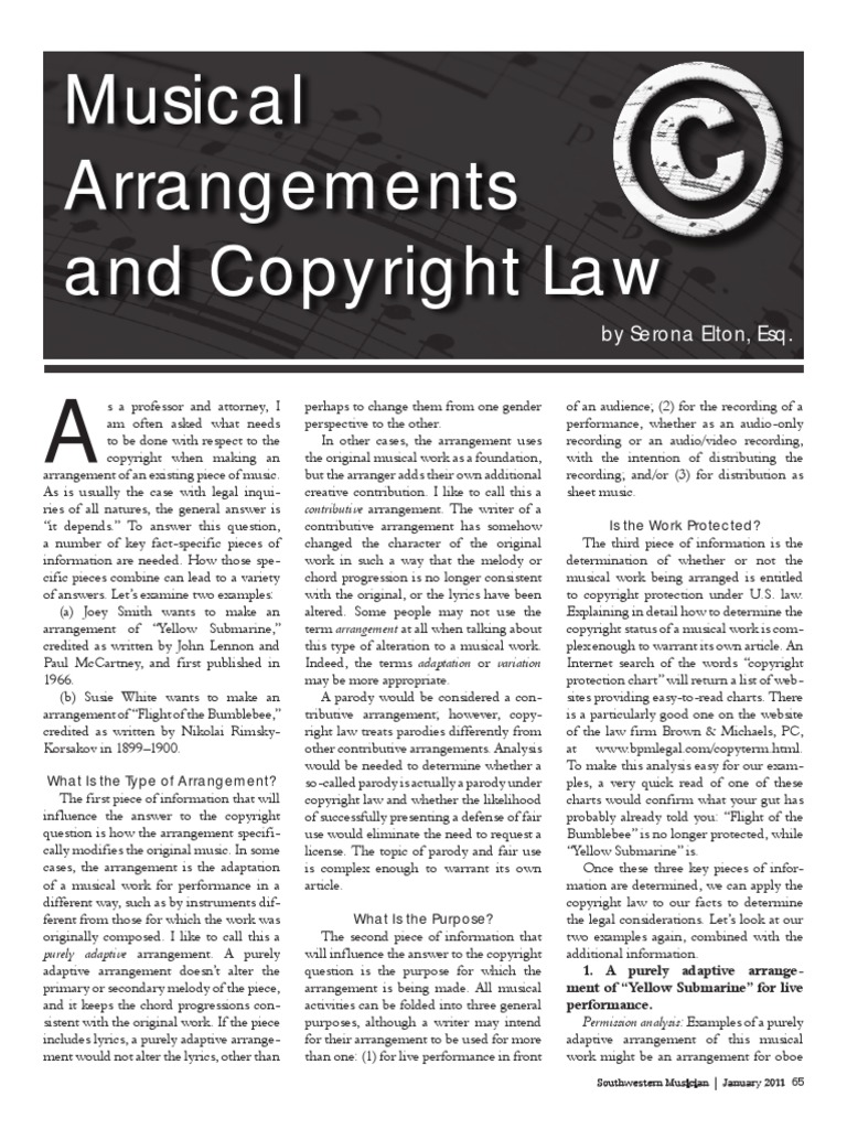 Musical Arrangements Copyright Law Article 2011 | PDF | Musical ...