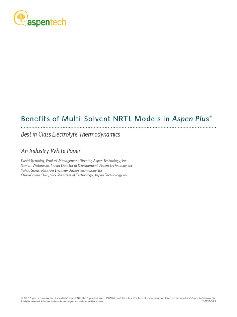 Benefits of Multi-Solvent NRTL Models in Aspen Plus | PDF | Solution | Solubility