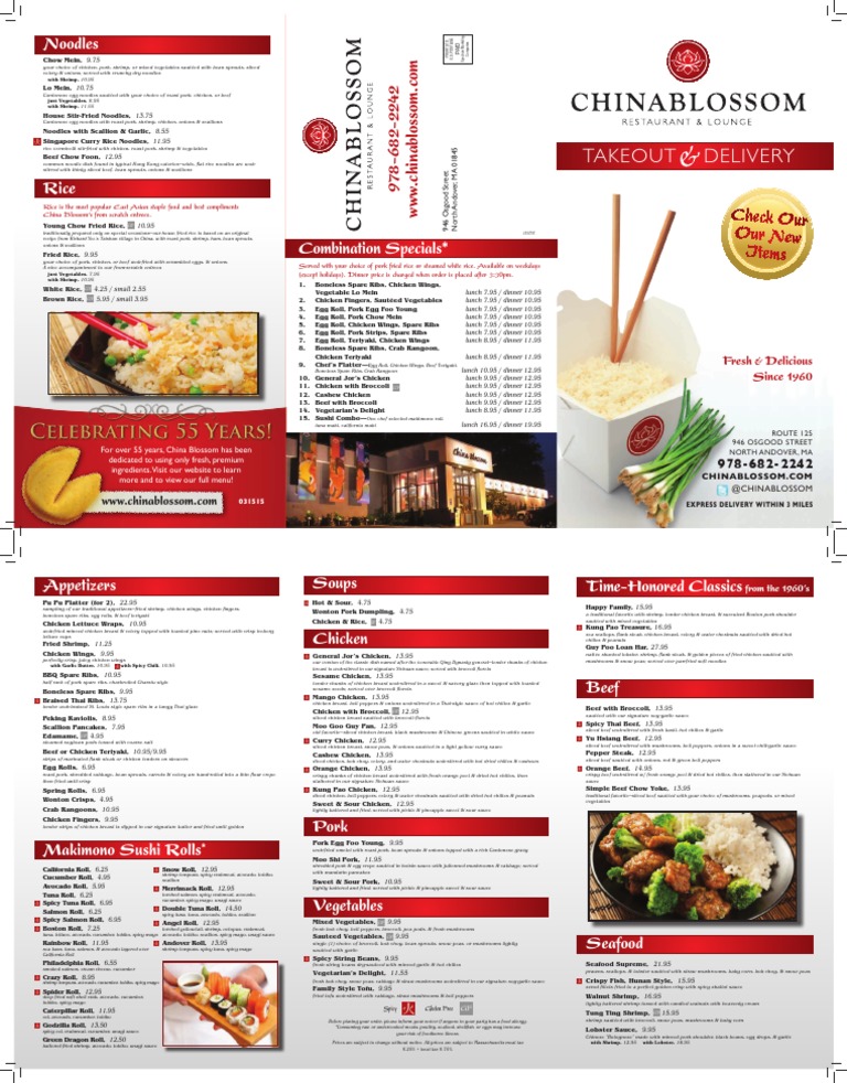 China Blossom Take Out & Delivery Menu 2/2015 | PDF | Sushi | Cantonese ...