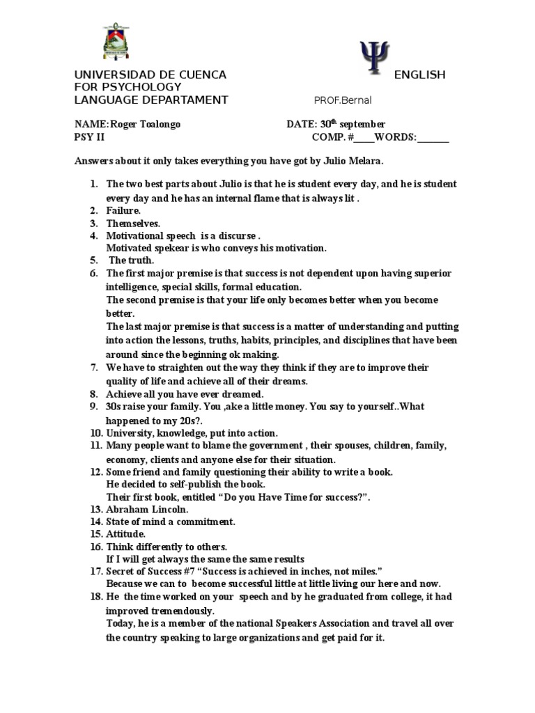 Answers Julio Melara | PDF | Motivation | Motivational