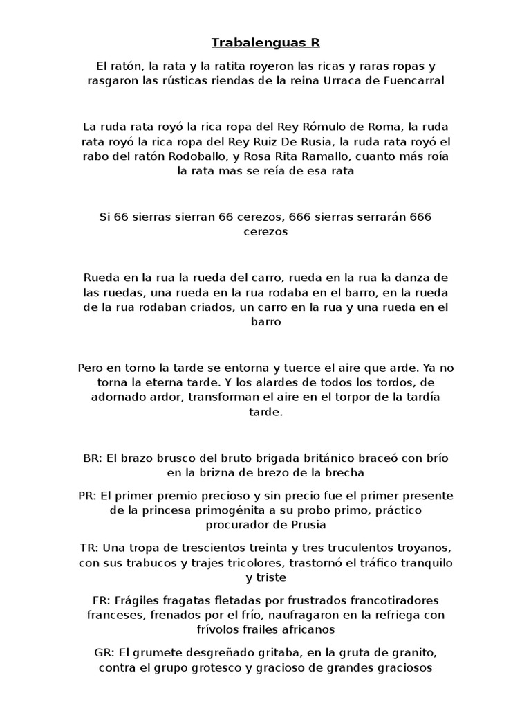 Trabalenguas R | PDF