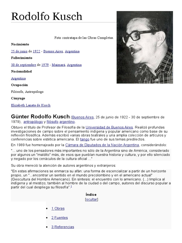 Günter Rodolfo Kusch - Biografía | PDF | Argentina | Américas