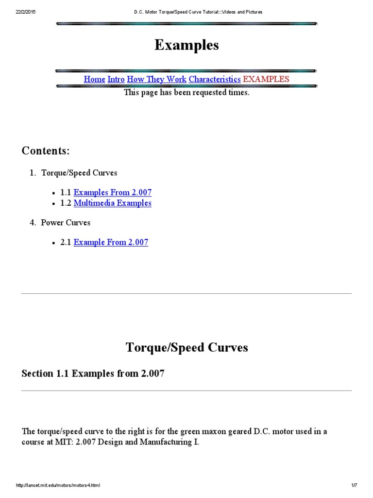 Examples: Contents | PDF | Torque | Horsepower