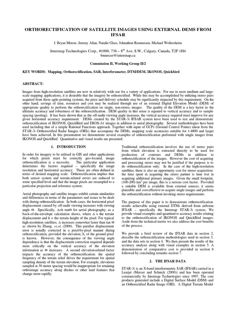 Orthorectification of Satellite Images Using External Dems From Ifsar ...