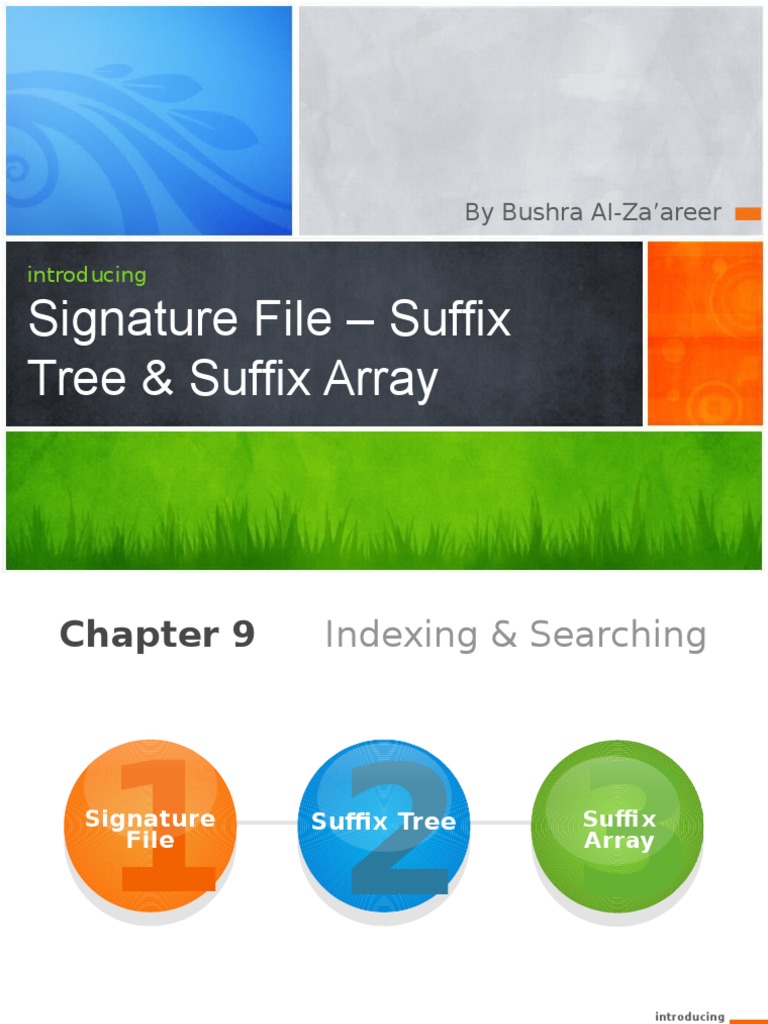 Signature File - Suffix Tree & Suffix Array: by Bushra Al-Za'areer | PDF | Search Engine ...
