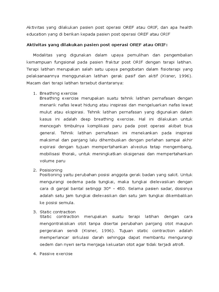Pelaksanaan Mobiliasi Pasien Post Operasi OREF Atau ORIF Elda 1202105071 | PDF | Kesehatan Holistik