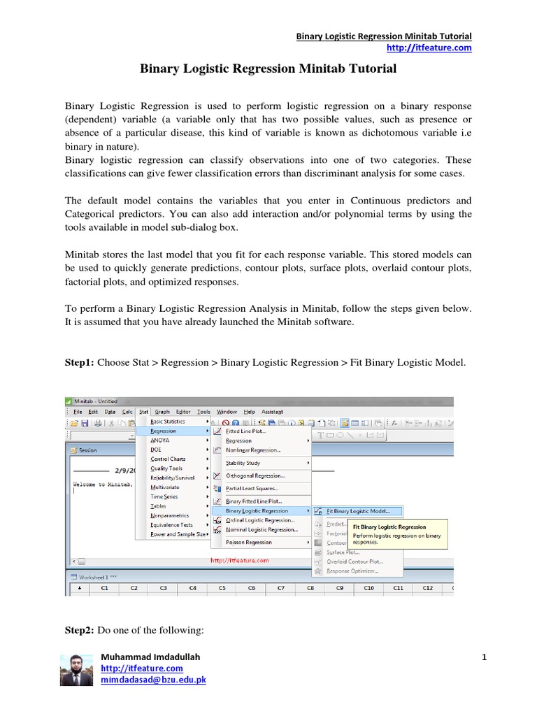 Binary Logistic Regression Mintab Tutorial | PDF | Logistic Regression | Categorical Variable