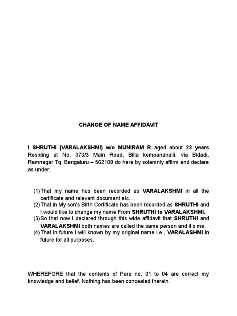 Change of Name Affidavit | PDF