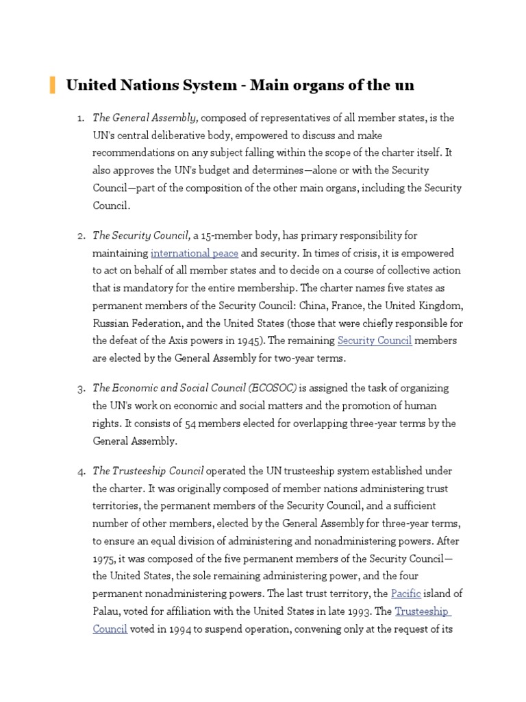 6 Organs of The United Nations | PDF | United Nations General Assembly ...